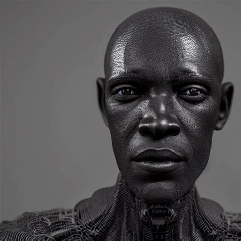 Portrait Of A African Man A Porcelain Face And Head Robotic Pa