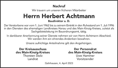 Traueranzeigen Von Herbert Achtmann Trauergnzde
