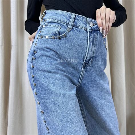 Jean Wide Leg à Empiècement Bleu Leyane Paris
