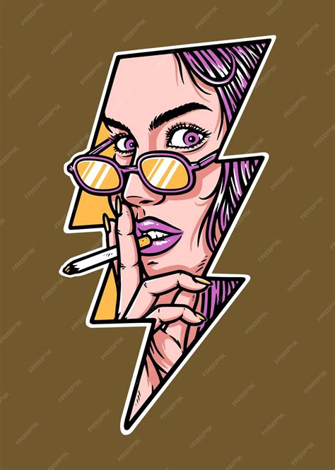 Premium Vector Beautiful Woman Smoking And Lightning Shape