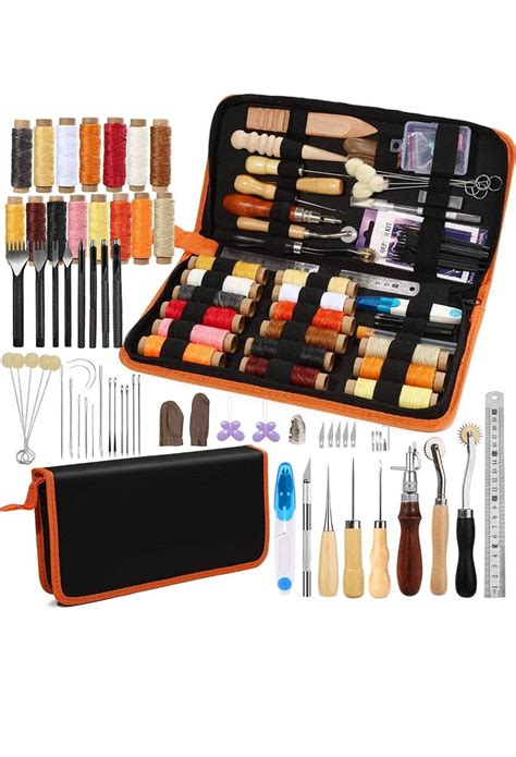 62 Pcs Leather Working Tools And Supplies Leather Sewing Kit Leather