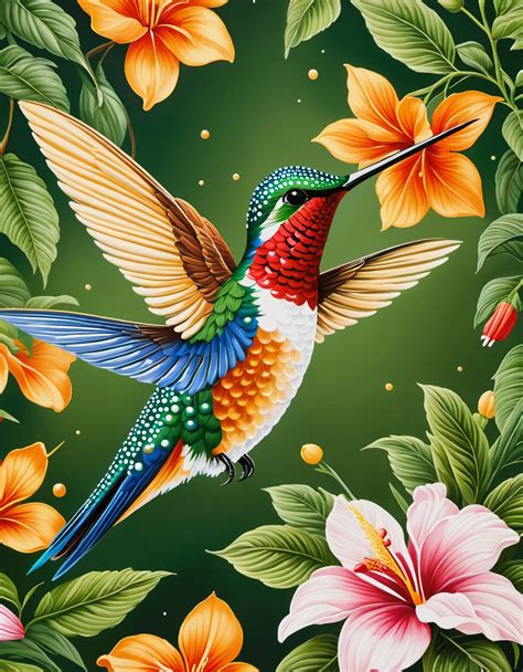 A Close Up Of A Hummingbird Flying Over A Flower Filled Field Seaart Ai