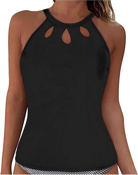 Womens Halter High Neck Tankini Top Backless Key Hole Bathing Suits