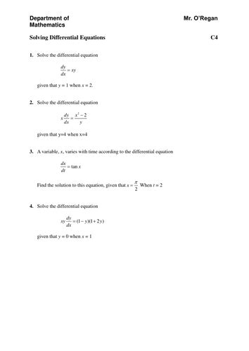 Differential Equations Teaching Resources
