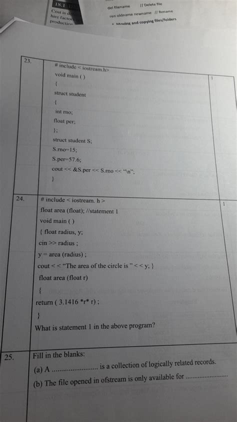 What Is Statement 1 In The Above Program Cpp Include Float Area Floa