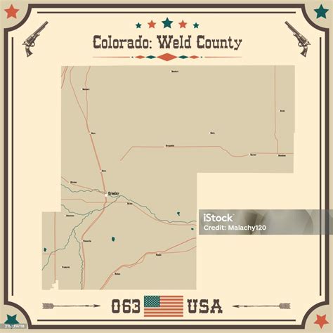 Large And Accurate Map Of Weld County Colorado Usa With Vintage Colors