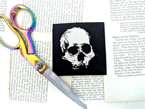 Human Skull Sew On Patch Hand Screen Printed Black And White Etsy