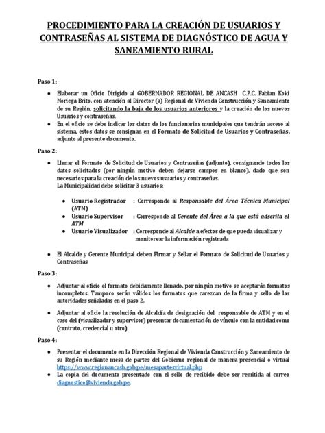 Procedimiento Para La Creación De Usuarios Y Contraseñas A Datass Pdf