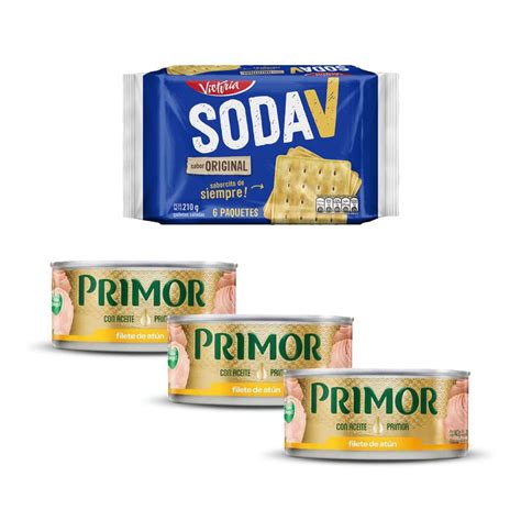 Tripack Filete De Atún Primor 140g Sixpack Galletas Soda V Original