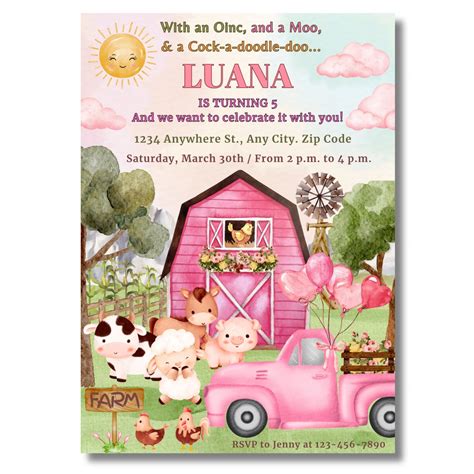 Editable Barnyard Birthday Party Invitation Pink Barn Birthday