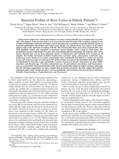 Pdf Bacterial Profiles Of Root Caries In Elderly Patients