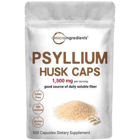 Micro Ingredients Psyllium Husk Caps 1500mg 500 Capsules Daily Sol