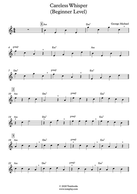Free Sheet Music Careless Whisper Saxophone Download Pdf Mp3 And Midi