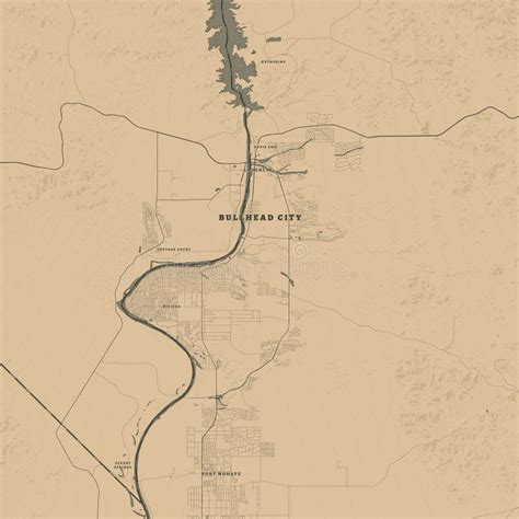 Vintage Map Of Bullhead City Arizona Colorado River Town And Historic