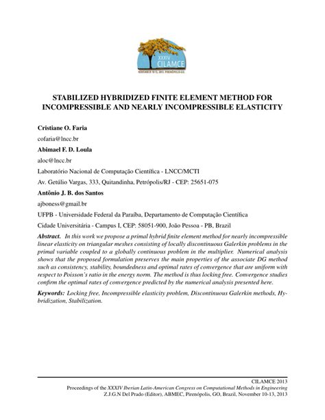 Pdf Stabilized Hybridized Finite Element Method For Incompressible Pdf Stabilized Hybridized Finite Element Method For Incompressible