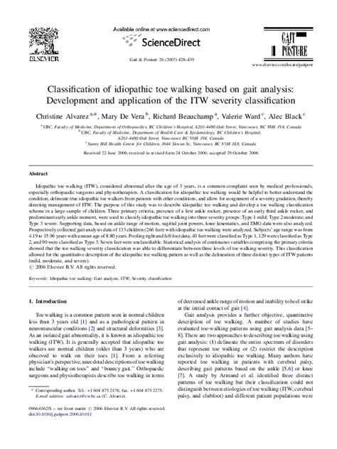 Pdf Classification Of Idiopathic Toe Walking Based On Gait Analysis Development And