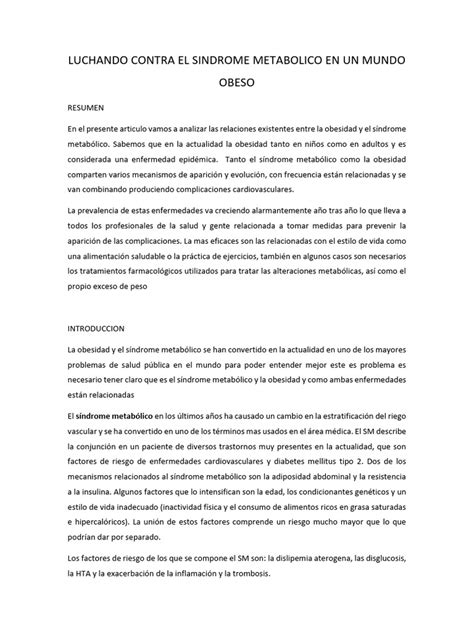 Articulo Sindrome Metabolico Pdf Síndrome Metabólico Obesidad
