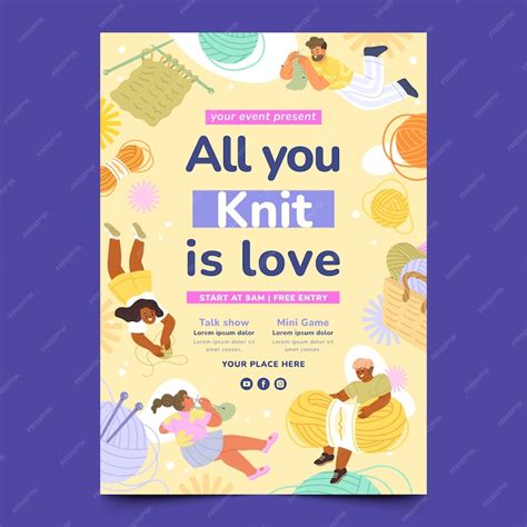 Premium Vector Flat Knitting Workshop Poster Template