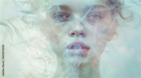 Ethereal Portrait Series Depicting Translucent Overlapping Faces Soft Dreamy Color Palette With