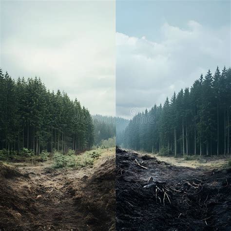 Antes Y Después De La Deforestación Bosques Frondosos Frente A Paisajes Desérticos Stock De