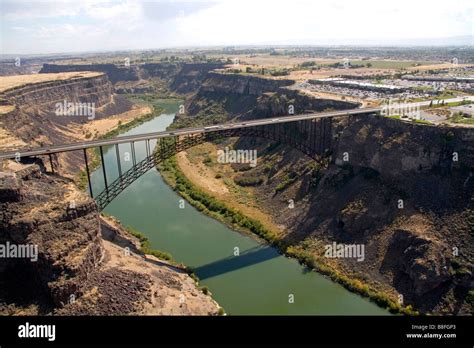 Aerial View Of The Perrine Bridge Spanning The Snake River Canyon At