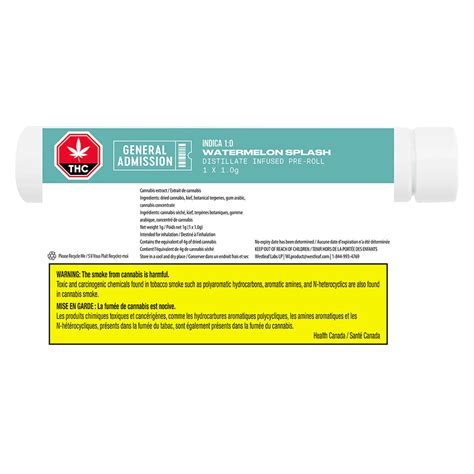 General Admission Watermelon Splash Dstillate Infused Pre Roll Gs Cannabis Corp