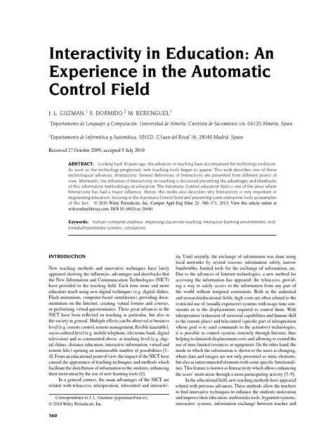 Comp Applic In Engineering 2010 Guzman Interactivity In Education An Experience In The