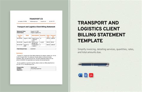 Transport And Logistics Invoice And Billing Template In Word Pdf