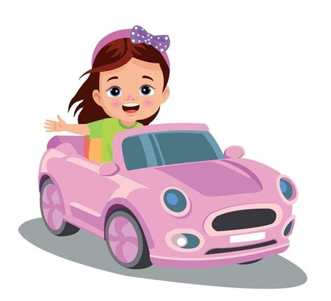 Cute Girl Driving A Toy Electric Car Vector Cartoon Illustration