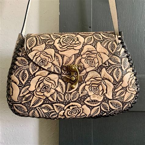 Leather Tooled Purse With Rose Etsy