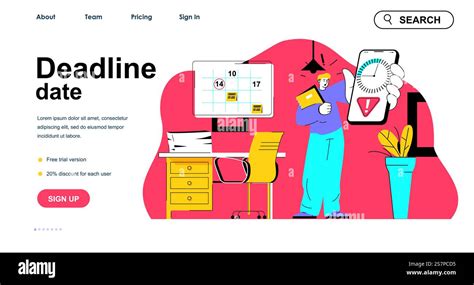 Deadline Date Concept For Landing Page Template Worried Employee Holds