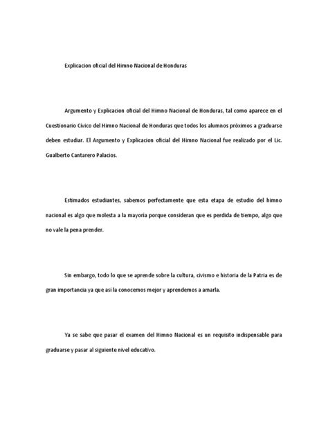 Explicacion Oficial Del Himno Nacional De Honduras Pdf