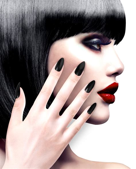 Black Fingernails With Shine 12 Pcs Order Horror