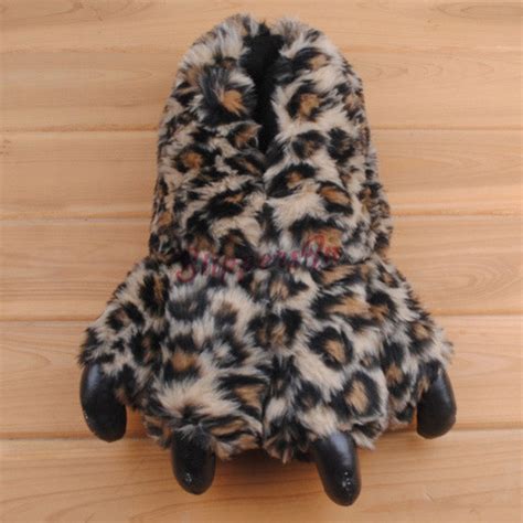 Bear Paw Slippers For Adults Leopard Print Bear Feet Slippers