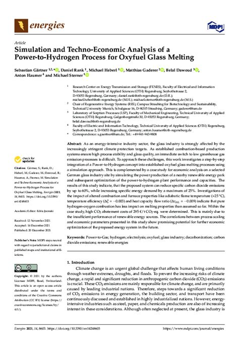 Pdf Simulation And Techno Economic Analysis Of A Power To Hydrogen Process For Oxyfuel Glass