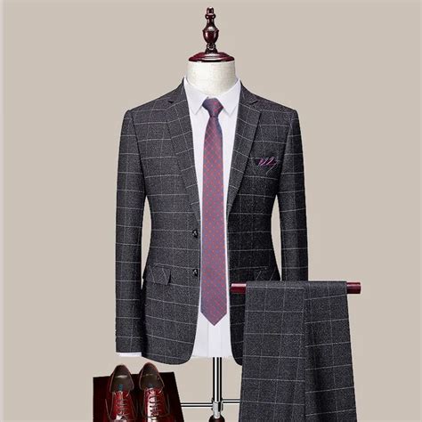 Jacket Vest Pants Boutique Fashion Lattice Formal Business Mens Suit Groom Wedding