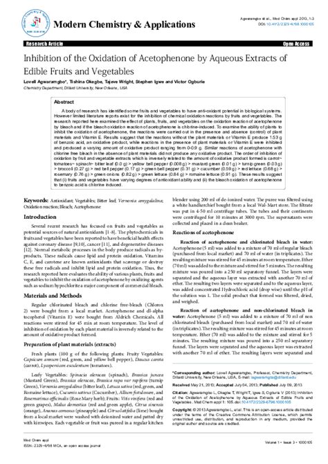 Pdf Inhibition Of The Oxidation Of Acetophenone By Aqueous Extracts Of Edible Fruits And
