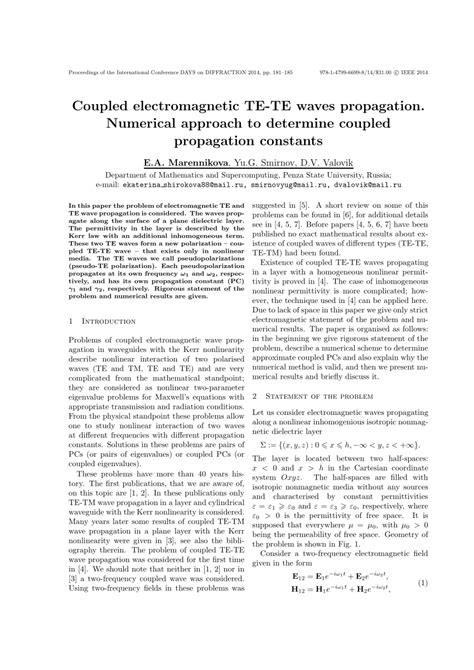 Pdf Coupled Electromagnetic Te Te Waves Propagation Numerical