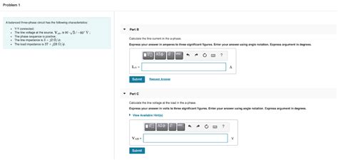Solved Problem Part A A Balanced Three Phase Circuit Has Chegg