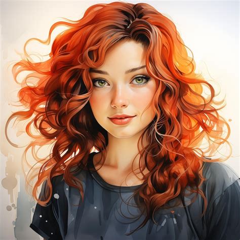 Woman Red Hair Black Face Portrait Long Orange Girl Medium Curly