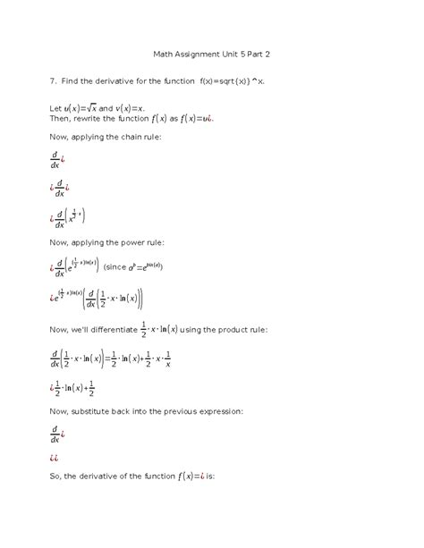 Math Assignment Unit 5 Part 2 Math Assignment Unit 5 Part 2 7 Find