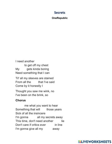 Secrets 1754 Olga Live Worksheets