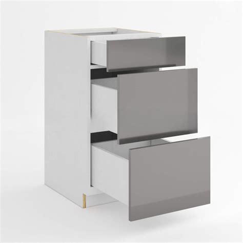 Frameless Gloss Gray Three Drawer Base Vanity Cabinet Cabella