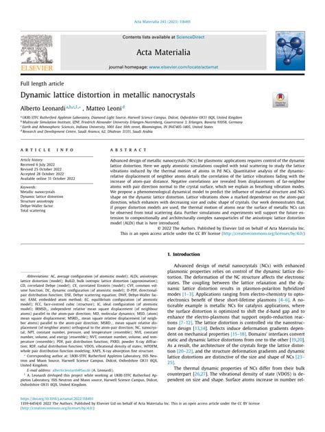 Pdf Dynamic Lattice Distortion In Metallic Nanocrystals