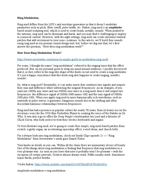 Ring Modulation Pdf Electronics Sound