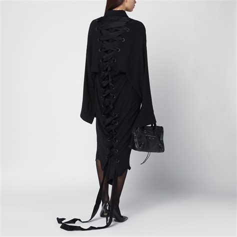 Balenciaga Black Shirt Dress With Intertwined Ribbons Thedoublef