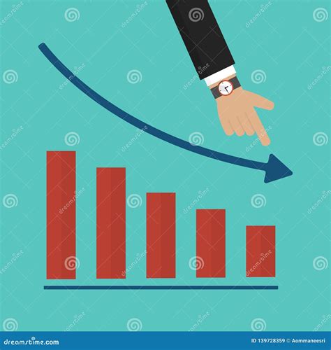 Businessman Pointing At Declining Graph Icon Flat Style Stock Vector