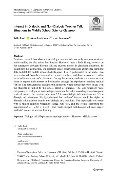 Pdf Interest In Dialogic And Non Dialogic Teacher Talk Situations In