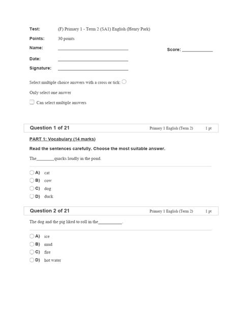 Primary 1 English Term 2 Henry Park 1626152285 Pdf