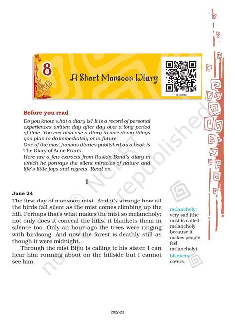 Ncert Book For Class 8 English Chapter 8 A Short Monsoon Diary